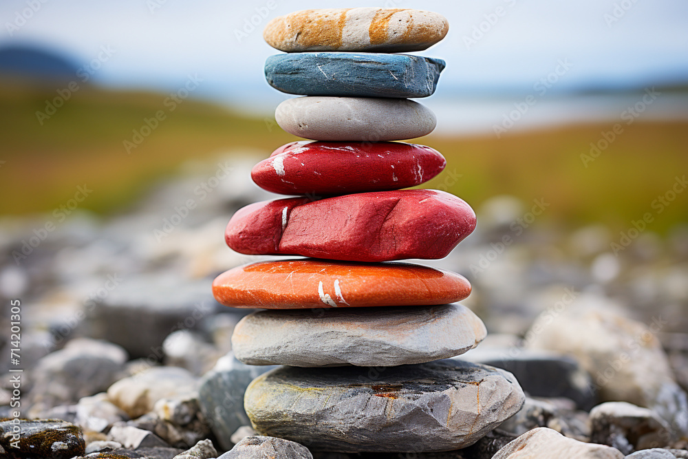 vibrant the symbolic significance of a rock cairn, where carefully ...