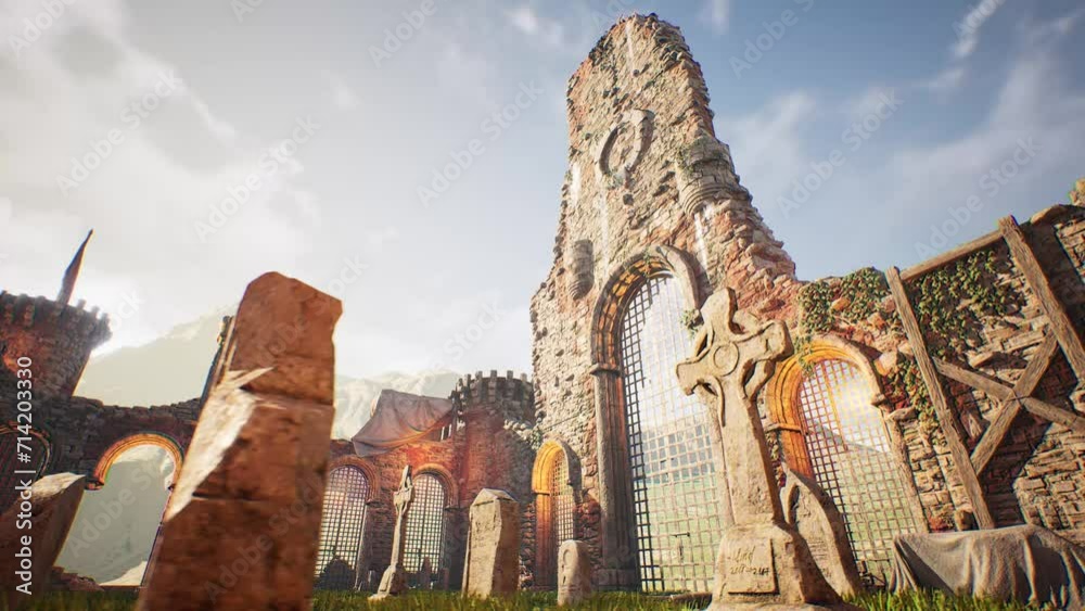Vidéo Stock Ruins of an Ancient Castle, Graves, Rubble, Middle Ages ...