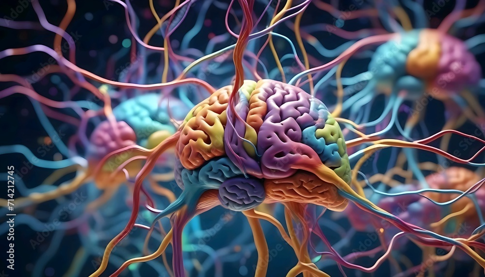 3D Brain Visualization Vibrant Neon Lines Illustrate Dynamic Neural ...