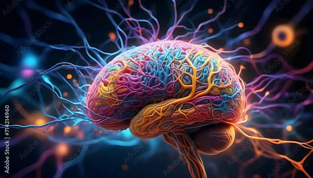 3D Brain Visualization Vibrant Neon Lines Illustrate Dynamic Neural ...