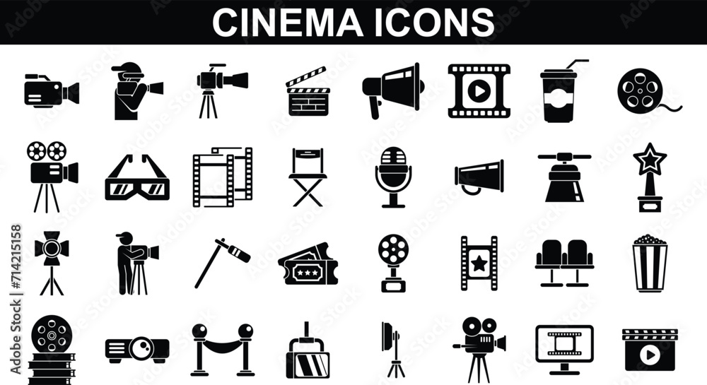 Vetor de Cinema icon set. Movie sign collection. Set of cinema, movie ...