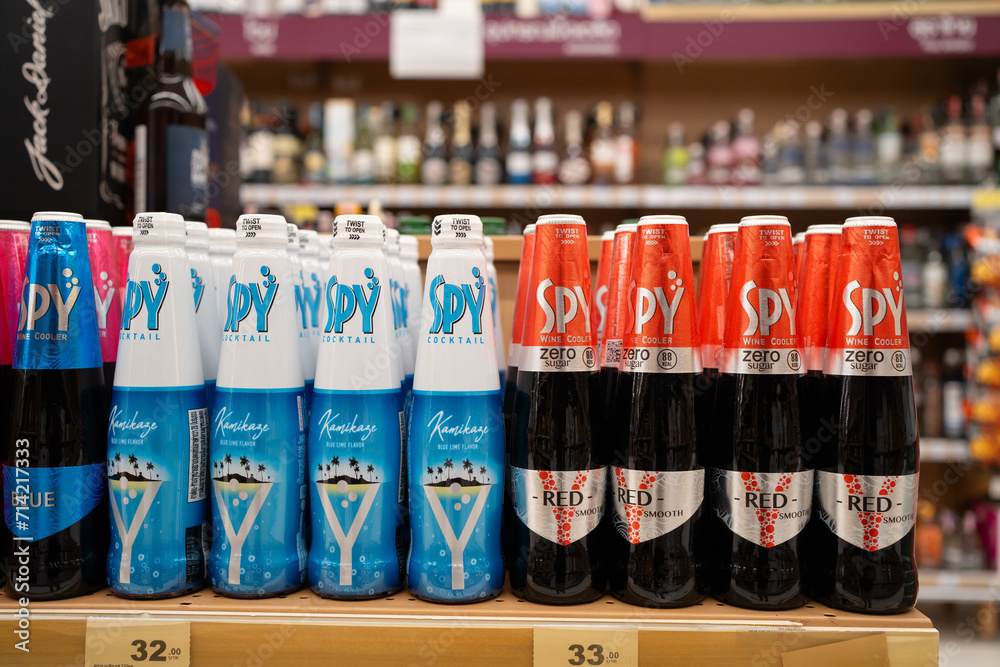 HATYAI, THAILAND - SEP 18, 2023: Various verity of SPY wine cooler and ...