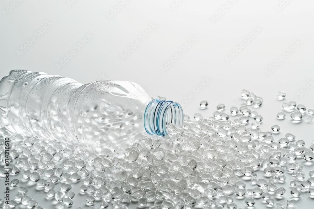 Transparent plastic bottle and PVC granulate background, recycled ...
