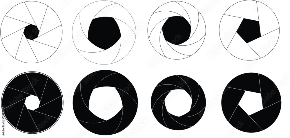 Camera shutter icons set. Camera lens diaphragm. Photo camera icon ...