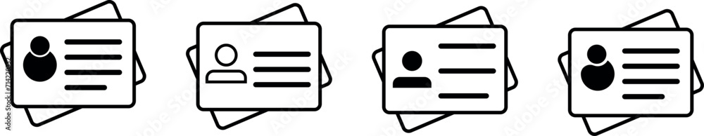 ID Card icon set. Identification card outline icon set. Driver's ...