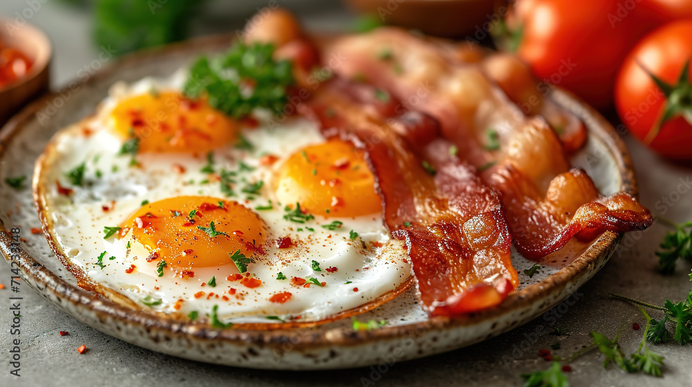 Traditional breakfast, eggs and bacon Stock Photo | Adobe Stock