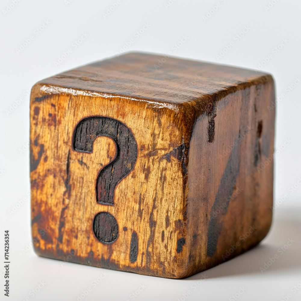 Vintage Wooden Cube Featuring Question Mark Icon on Its Faces, Placed ...