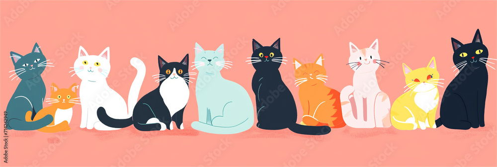 an array of cats with distinct personalities and colors, playfully ...