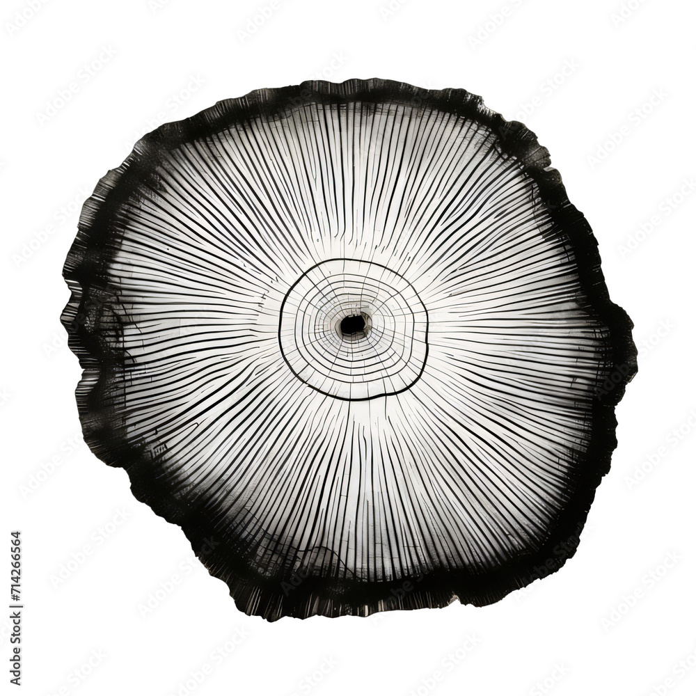 A black and white wooden log cross section on a transparent background ...