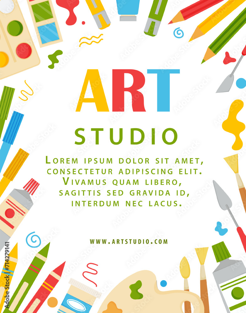 Art studio flyer template. Vector illustration for poster, invitation ...