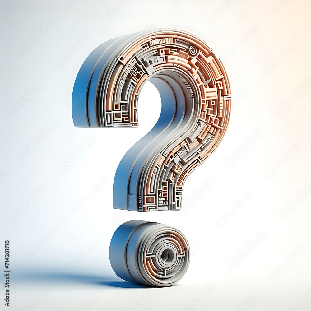 Dynamic 3D Question Mark Minimalist Symbol on White Background Graphic ...