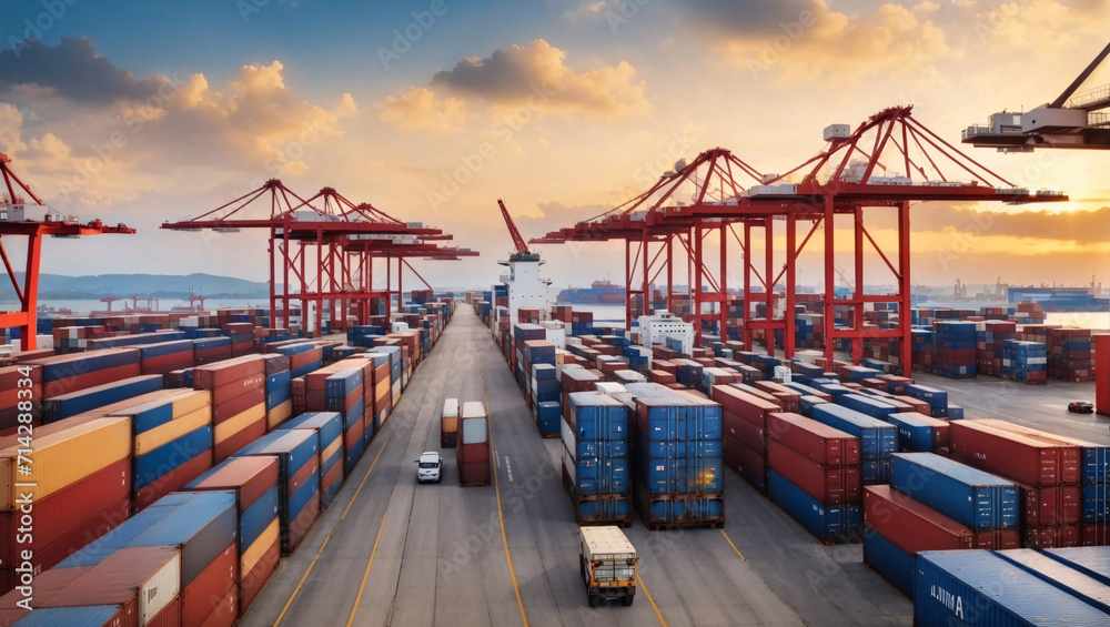 A modern industrial seaport serving international cargo transportation ...