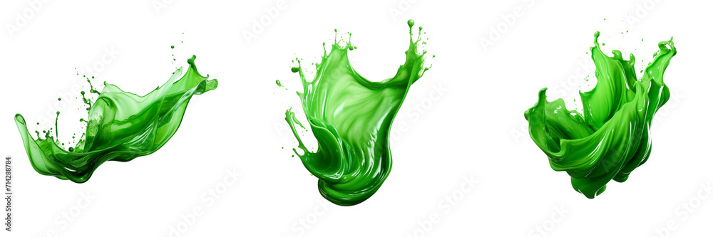 Set of green color plastic paint isolated on a transparent background ...
