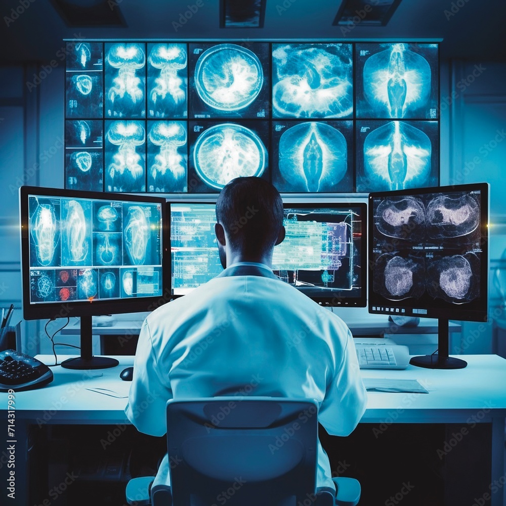 medical laboratory, a patient undergoes an MRI or CT scan under the ...