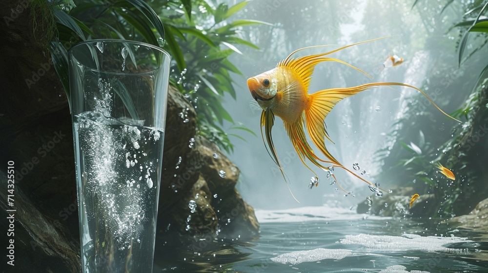 An exotic angelfish, its long, flowing fins creating a dance-like ...