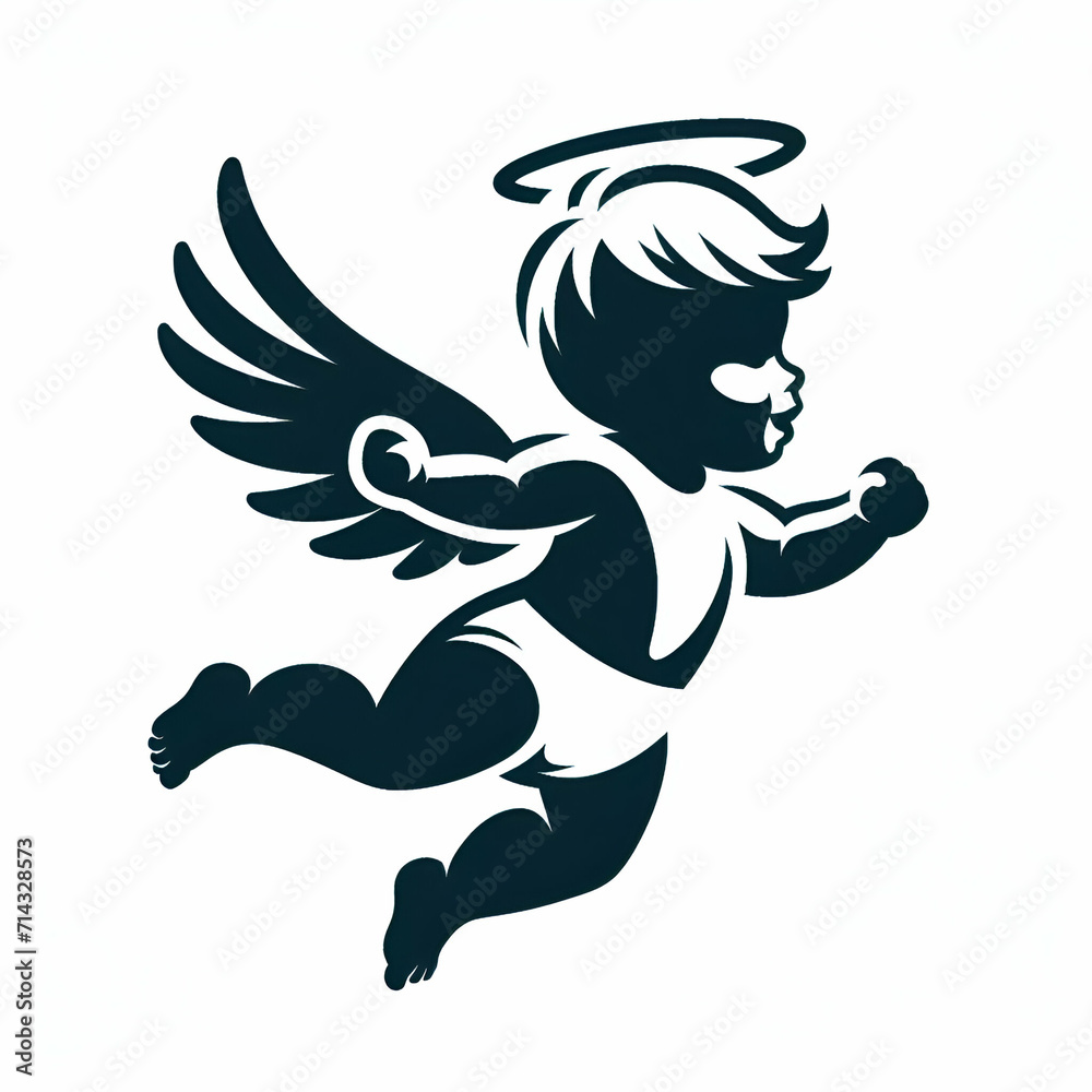 Vintage flying angel logo silhouette, white background isolated Stock ...