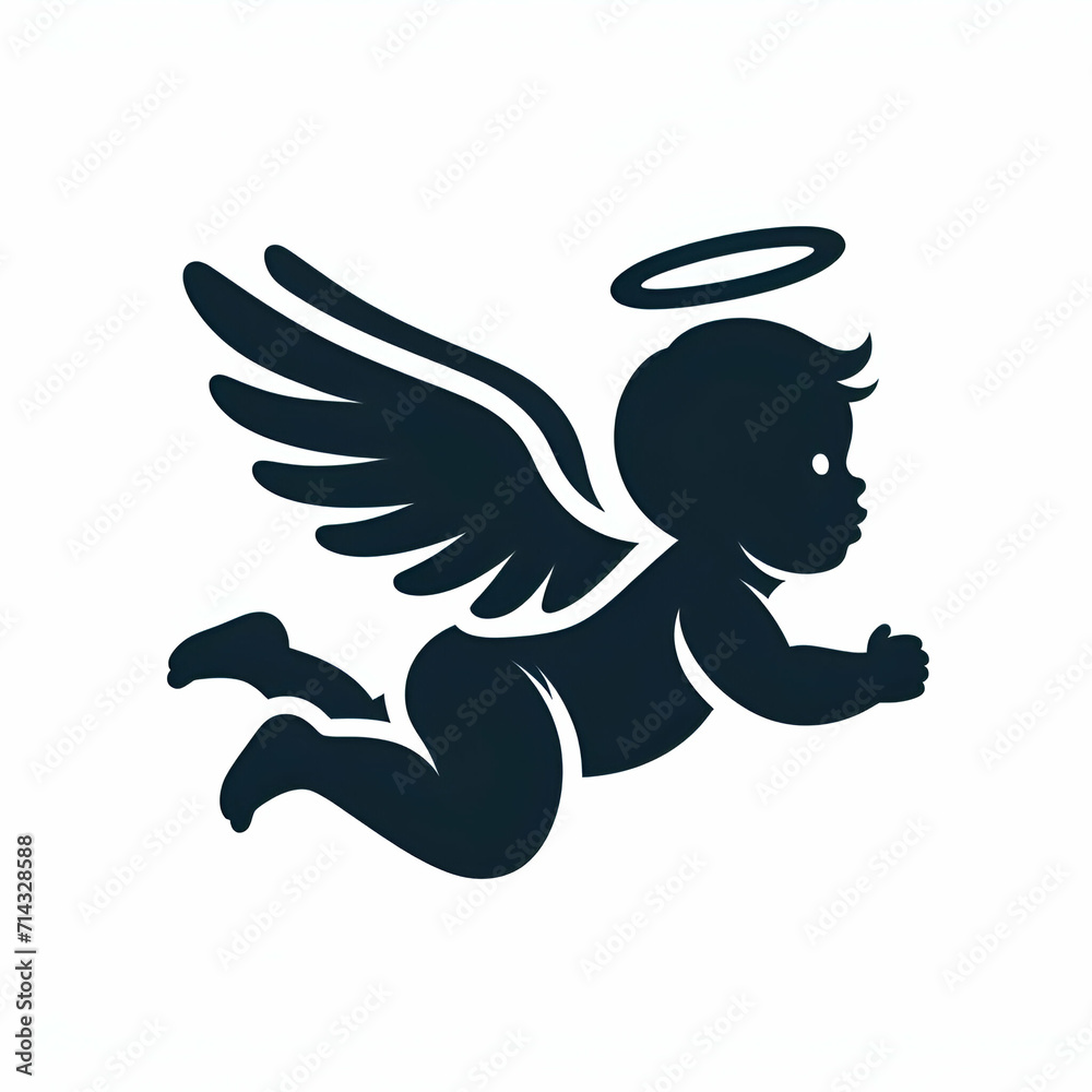 Vintage flying angel logo silhouette, white background isolated Stock ...