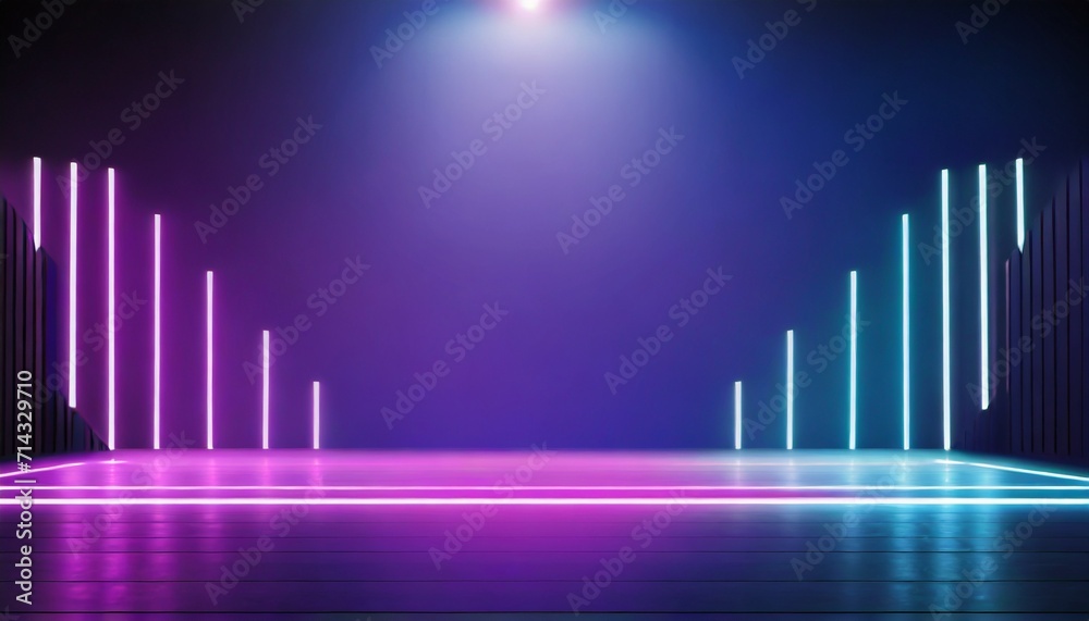 neon dark stage shows empty room neon light spotlights dark blue purple ...