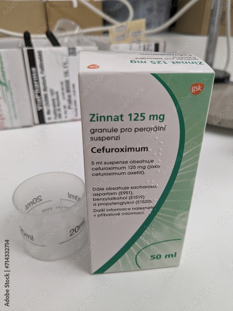 Prague, Czech Republic - July 10 2024: ZINNAT syrup box of medication ...