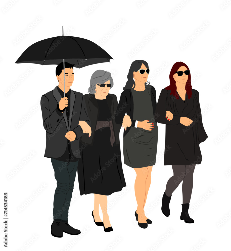 Sad family on funeral cemetery graveyard mourning deceased relative ...