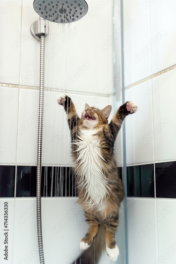 Funny cat taking a shower like human and singing under the water Stock ...