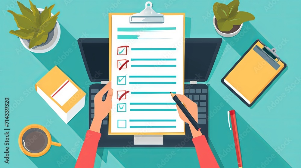 Checklist and dashboard task management verification Stock Photo ...