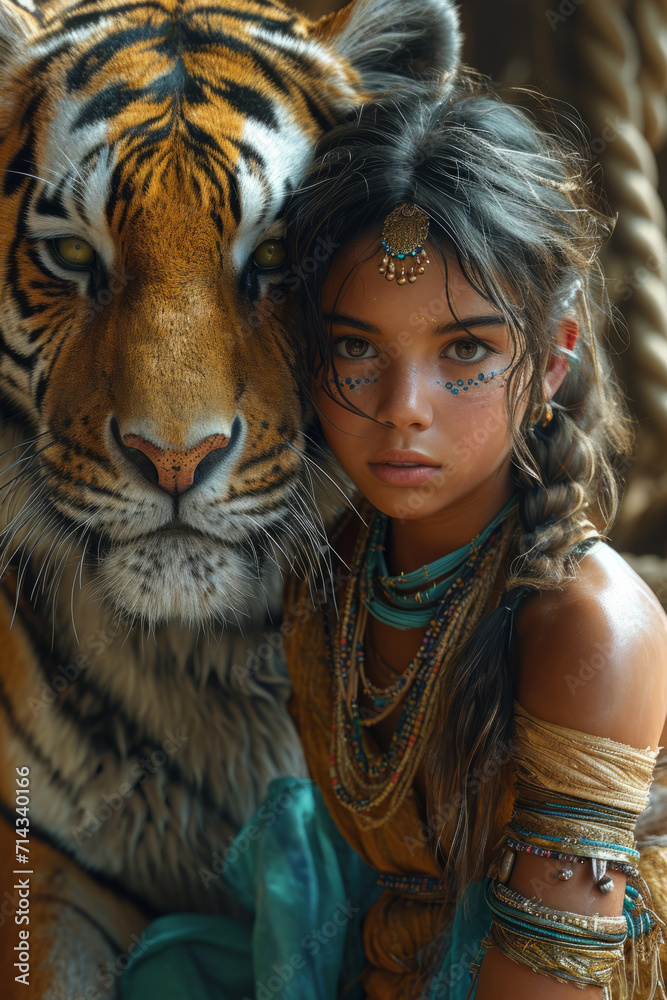 Young Girl Hugging Large Tiger in Heartwarming Encounter. A ...