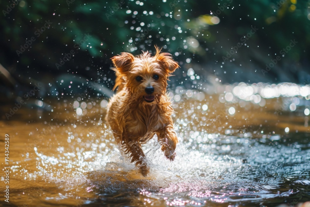 Splash of Joy: A Small Dog's Water Play in Sunlight Stock Photo | Adobe ...