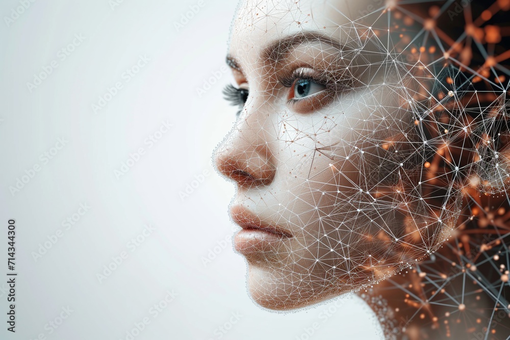 Concept of Artificial Intelligence or AI, Human face made of dots and ...