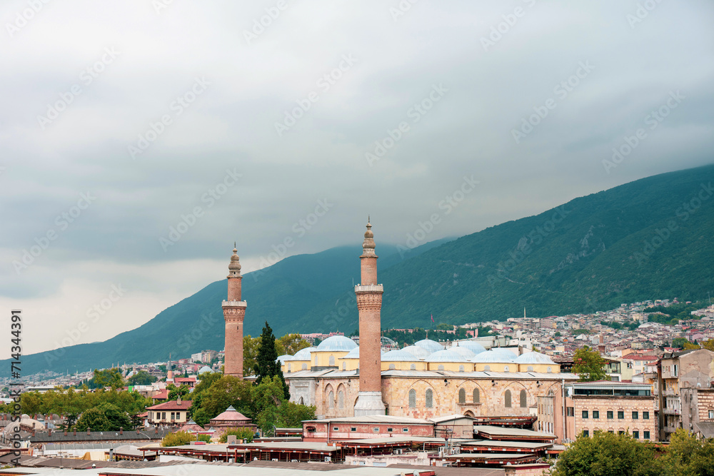 "Ulu Cami" with its Turkish name in the city of Bursa, Türkiye. Its ...