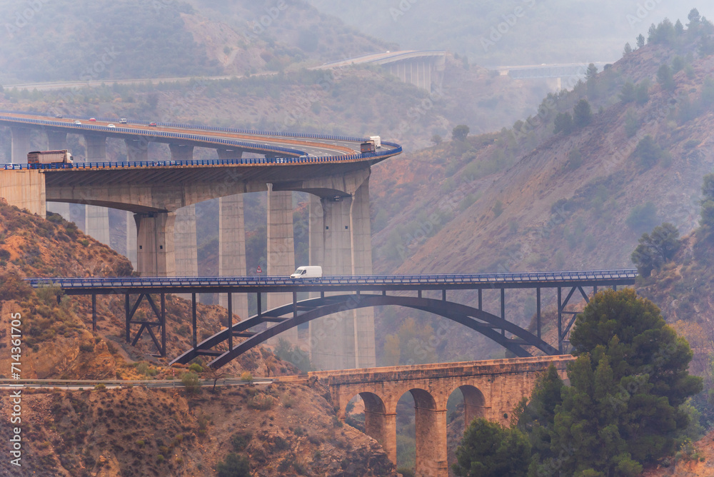 The three bridges of Izbor, Granada, over time, the oldest made of ...