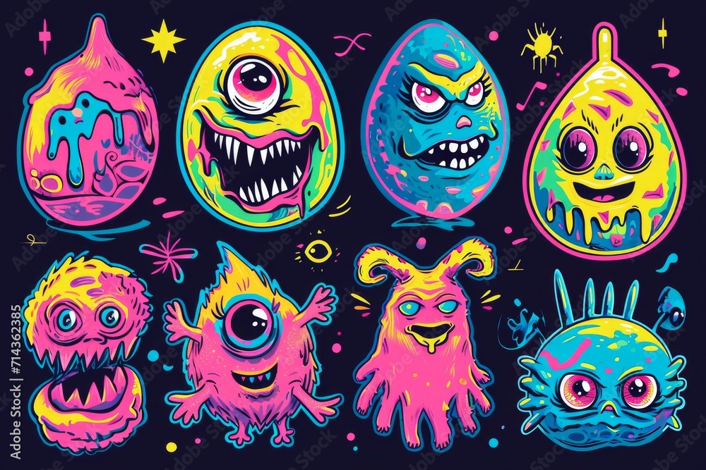 Vibrant childlike art comes to life with a whimsical group of cartoon ...