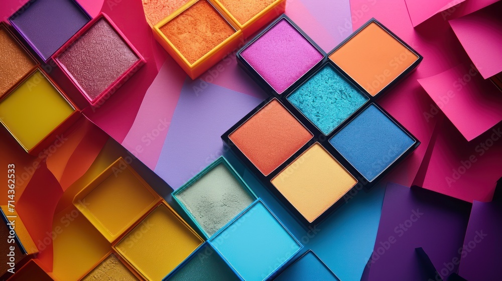 a close up of a multicolored box of makeup on a multicolored surface ...