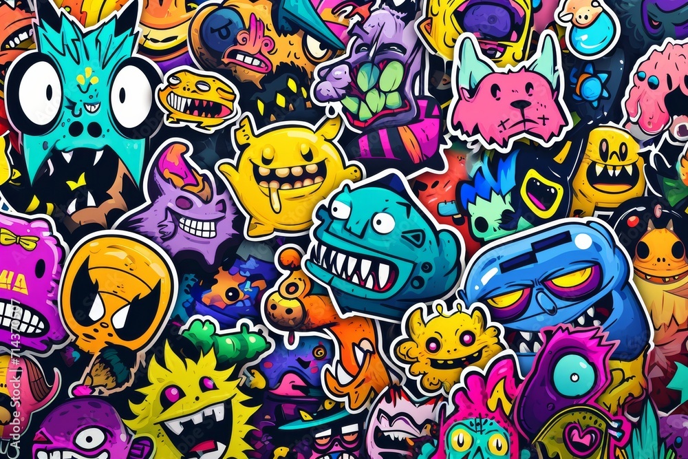 Vibrant and whimsical, a lively collection of animated cartoon stickers ...