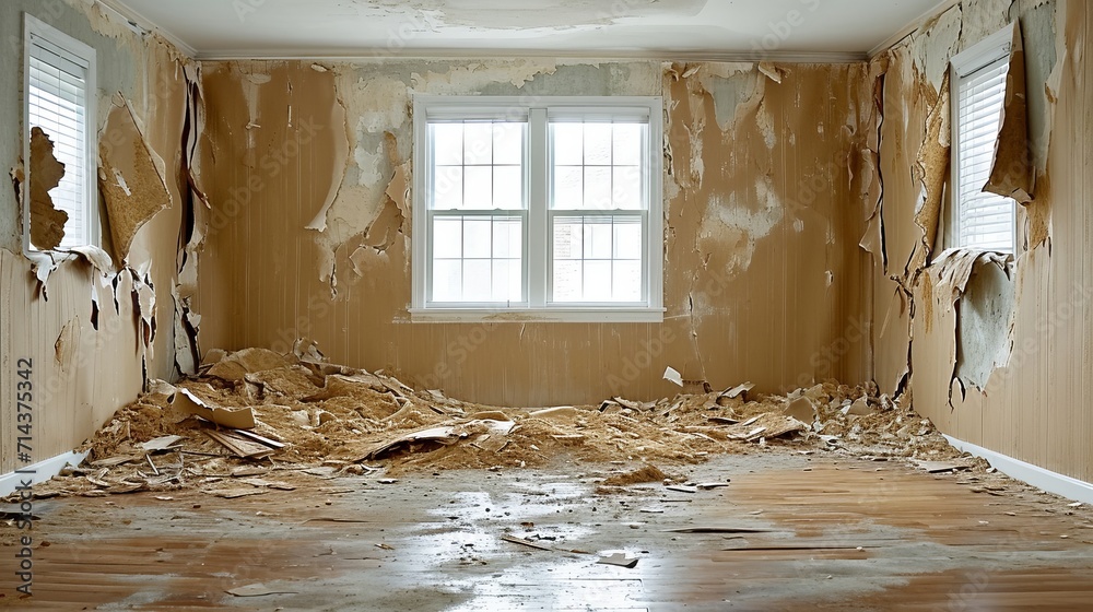 Demolishing a wall to create an open floor plan during home renovation ...