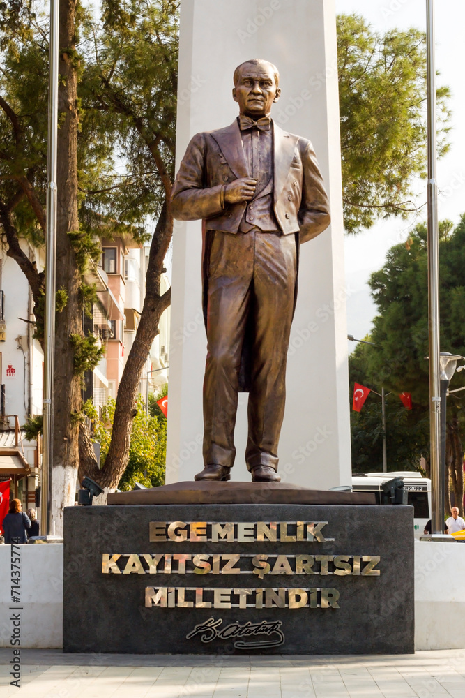 Izmir-Tire-Turkey 10.31.2023 Statue of Mustafa Kemal Ataturk, built in ...