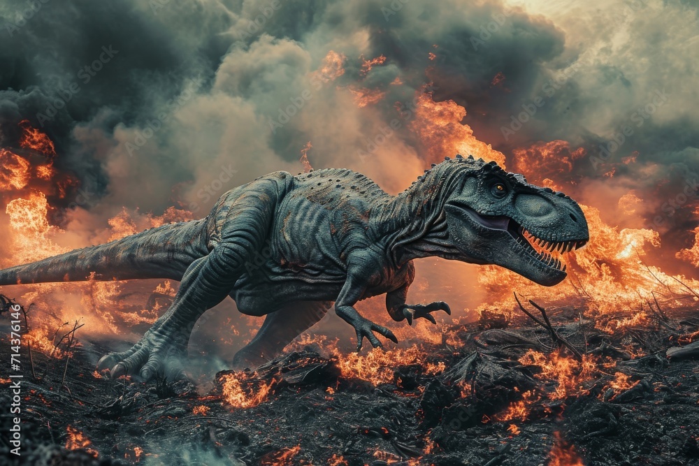 A fiery beast races across molten terrain, its scaled body resembling a ...