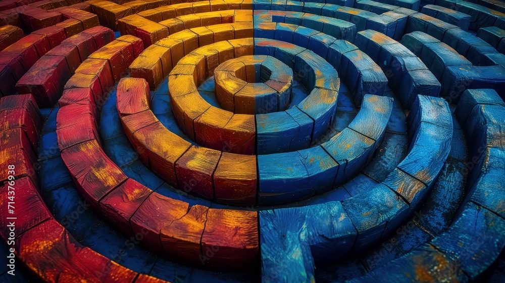 Circular Maze With Red and Blue Center Stock Illustration | Adobe Stock