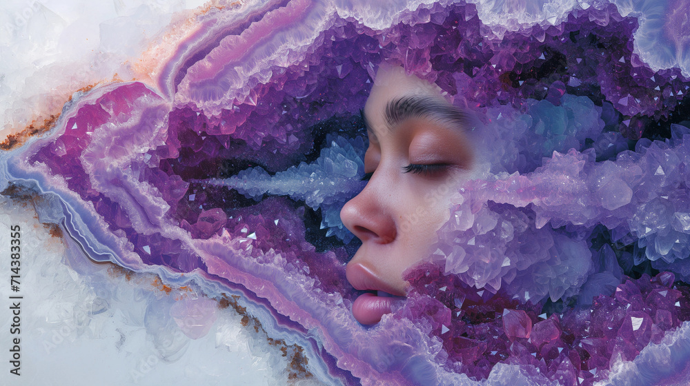 Captivating image a close up woman's face crafted from the of a crystal ...