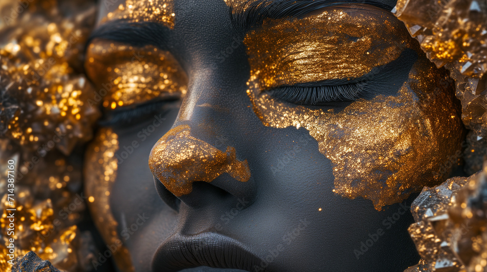 Captivating image a close up woman's face crafted from the of a crystal ...