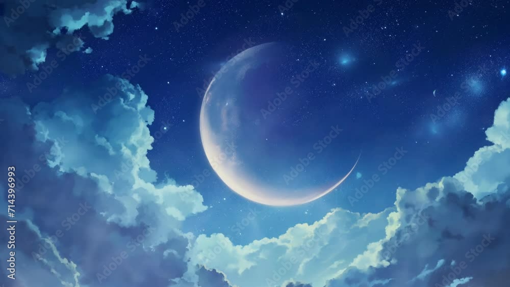 Beautiful crescent moon with shooting stars on anime style. Can use for ...