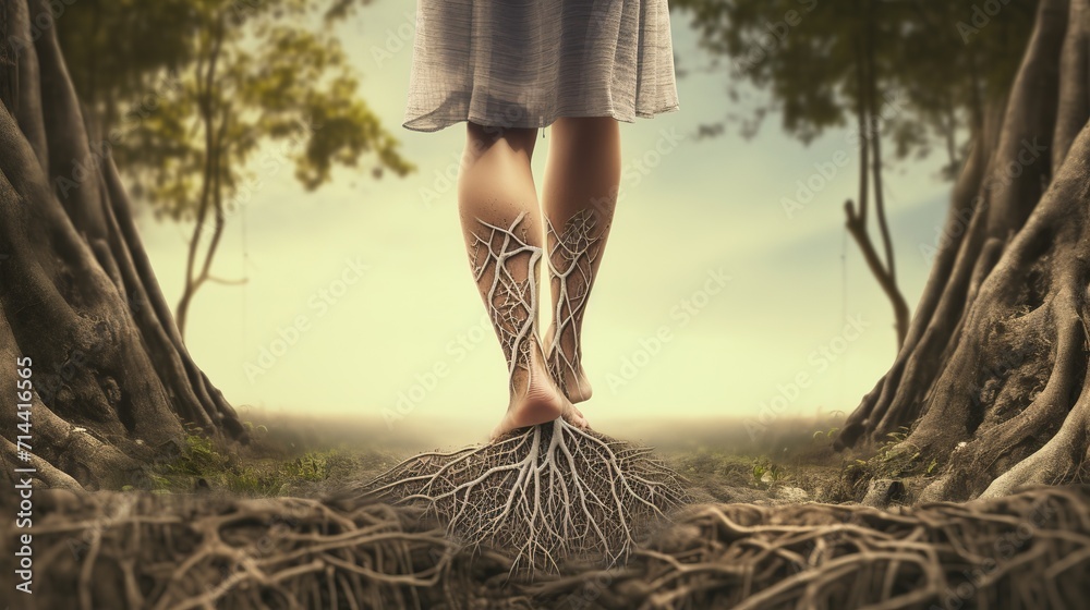 Woman_legs_in_forest_turning_into_tree_roots_grounded ai generative ...