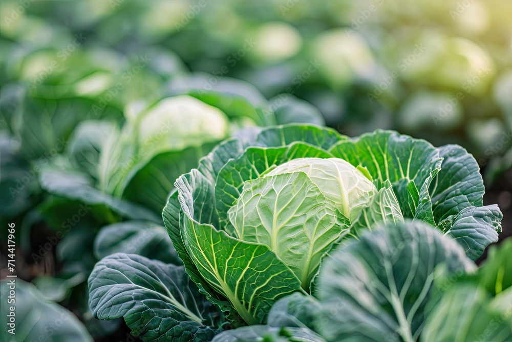 vibrant scene of fresh, beautiful cabbage fields. A visual feast capturing the vitality and ...