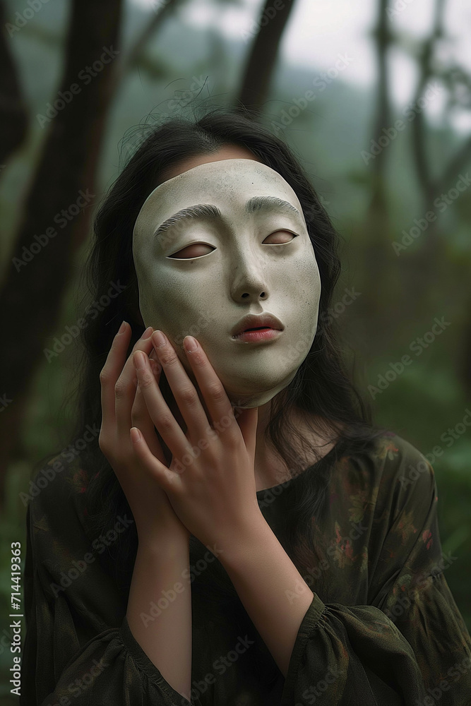 portrait of mysterious woman in japanese mask, ai generated Stock Photo ...