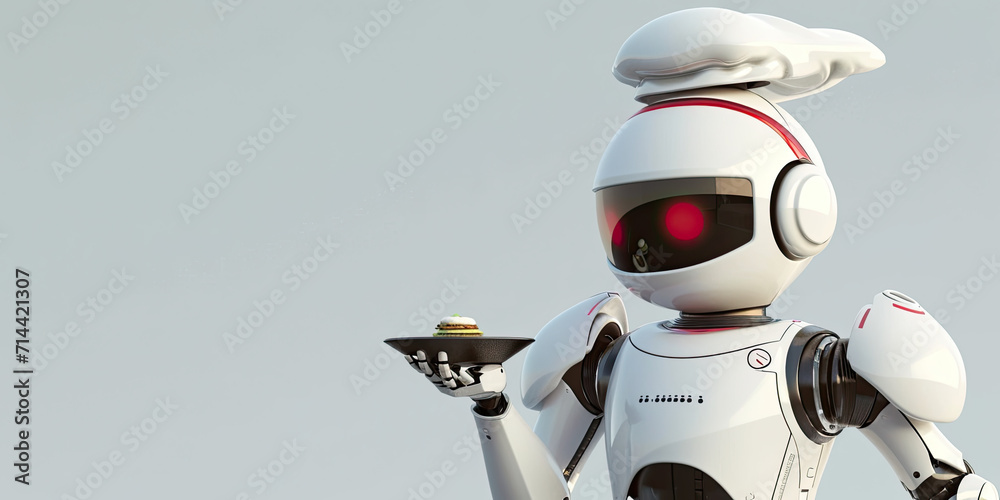 Robot chef cooking, futuristic dystopian kitchen, artificial ...