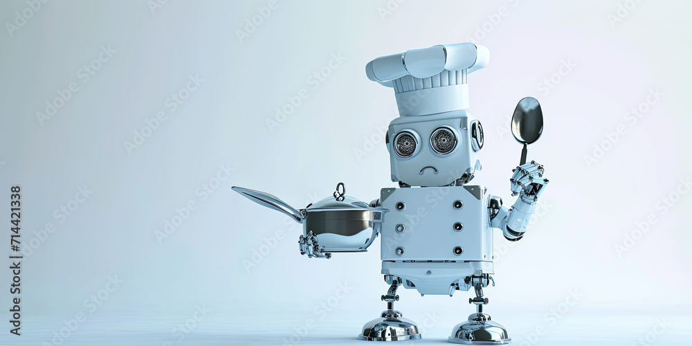 Robot chef cooking, futuristic dystopian kitchen, artificial ...