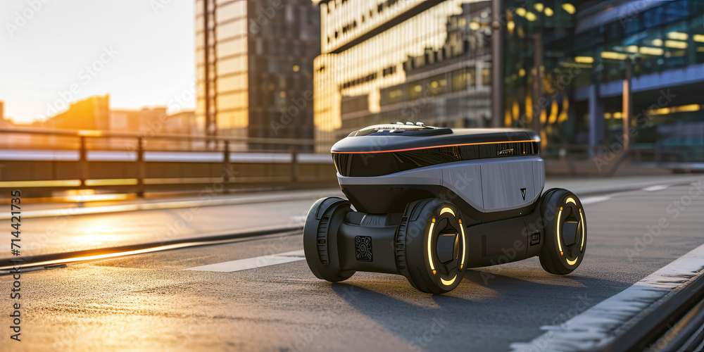 Delivery robot bot service, futuristic logistics service, AI artificial ...
