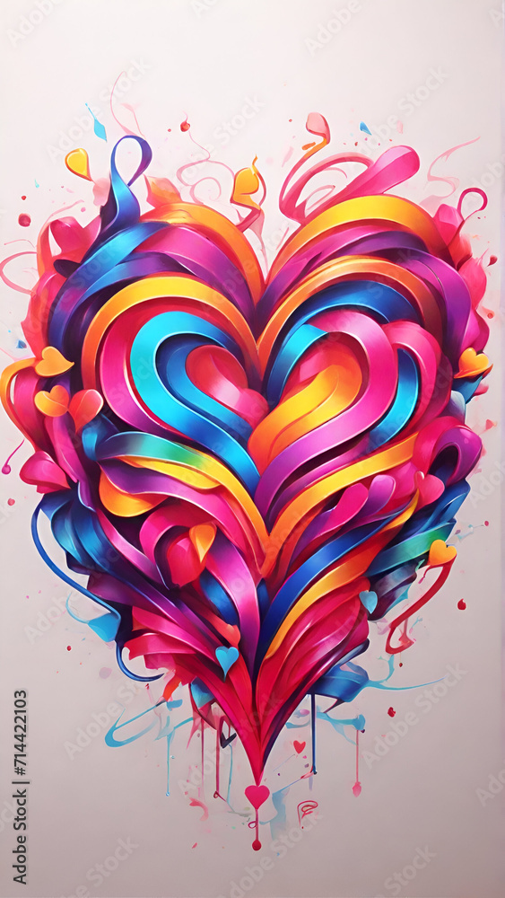 valentine hart neon color drawing abstract white background. generated ...