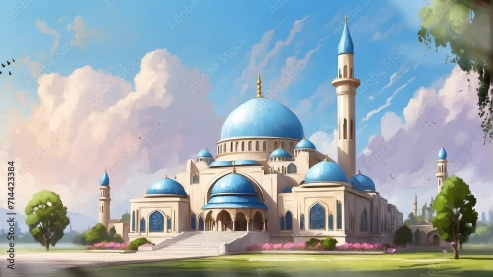 Ramadan background animation with mosque, anime style illustration, for ...