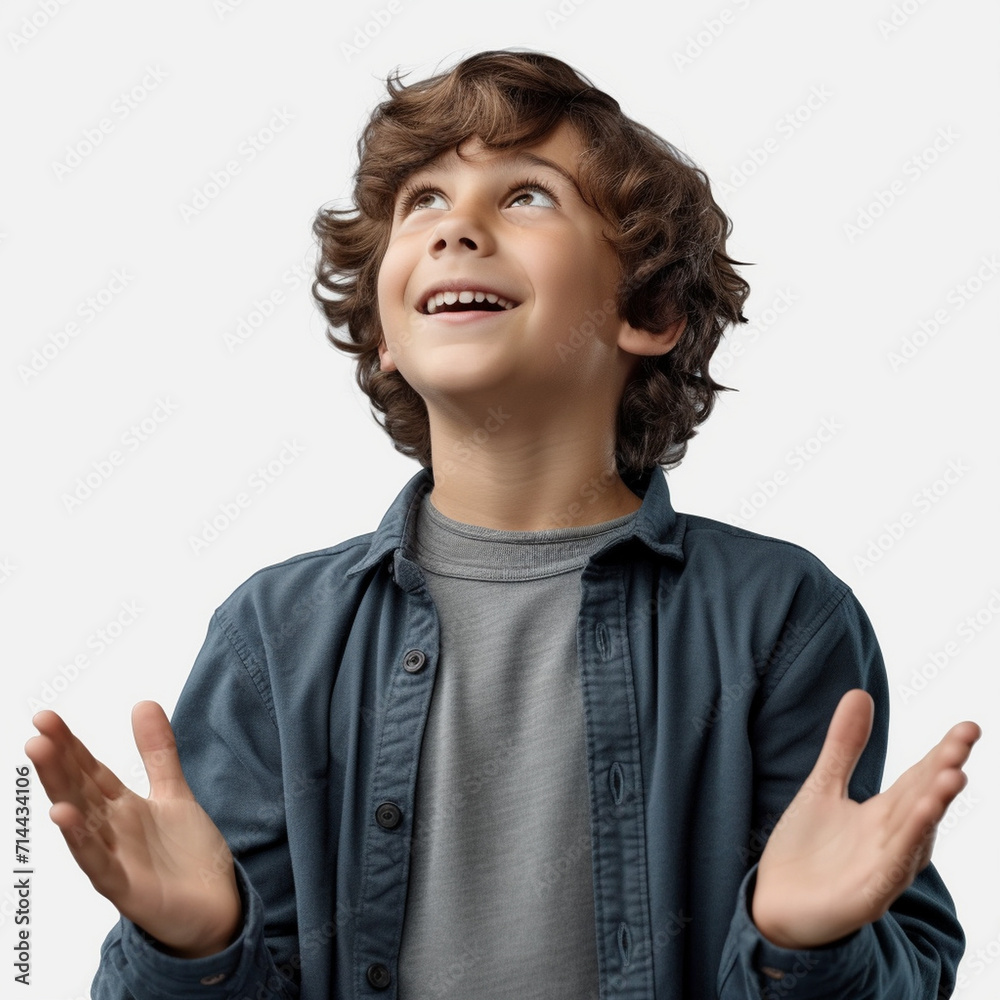 Boy With Both Joined Hands Raised to the Sky as a Sign of Thanks Stock ...